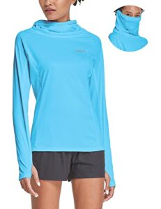 baleaf women's hiking long sleeve shirts with face cover neck gaiter upf 50+ lightweight quick dry spf fishing running hoddie blue size m