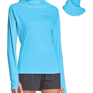 BALEAF Women's Hiking Long Sleeve Shirts with Face Cover Neck Gaiter UPF 50+ Lightweight Quick Dry SPF Fishing Running Hoddie Blue Size M