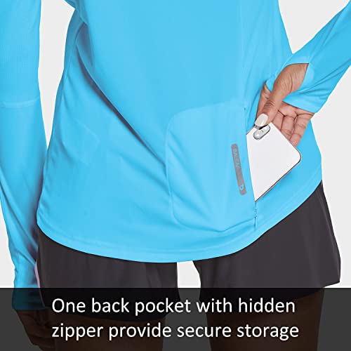 BALEAF Women's Hiking Long Sleeve Shirts with Face Cover Neck Gaiter UPF 50+ Lightweight Quick Dry SPF Fishing Running Hoddie Blue Size M