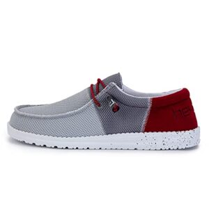 Hey Dude Men's Wally Sox Funk Dark Grey Red Size 13 | Men’s Shoes | Men’s Lace Up Loafers | Comfortable & Light-Weight