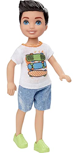 Barbie Club Chelsea Boy Doll (6-inch Brunette) Wearing Skateboard Graphic Shirt and Shorts, for 3 to 7 Year Olds