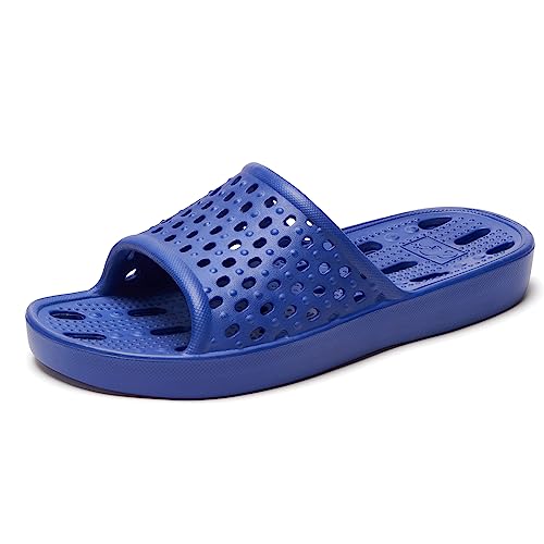 Aoowoll Men Shower Shoes Women Shower Slippers Sandals Non Slip Rubber Flip Flops Slides with Holes Unisex Spa Gym Indoor College Dorm (Blue 10.5-11 Wide Women/9-9.5 Men)