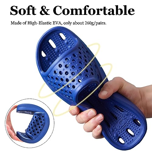 Aoowoll Men Shower Shoes Women Shower Slippers Sandals Non Slip Rubber Flip Flops Slides with Holes Unisex Spa Gym Indoor College Dorm (Blue 10.5-11 Wide Women/9-9.5 Men)