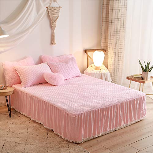 HAIHUA Luxury Plush Shaggy Duvet Cover Flannel Velvet Bedding (1 Faux Fur +2 Pillowcases) Fluffy Comforter Bed Sets 3 Pieces,Zipper Closure (Pink, Queen)