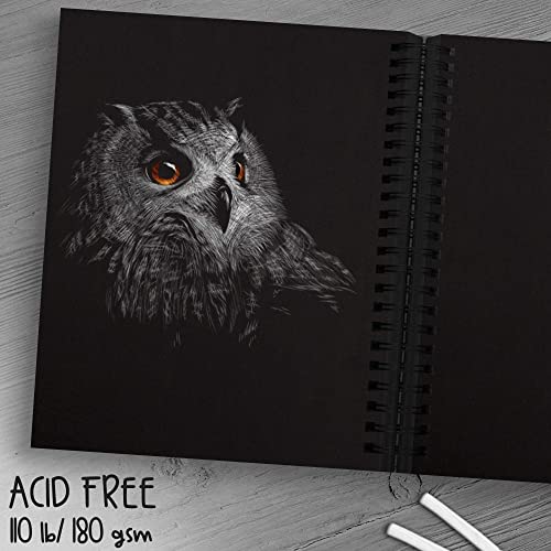 70 Sheets Premium Black Paper Sketchbook - 9 x 12 Inches (110lb/180gsm) Spiral Bound Black Drawing Mixed Media Paper for Gel Pens, Color Pencils, Chalk, Oil Pastels, and Glow in The Dark Paint