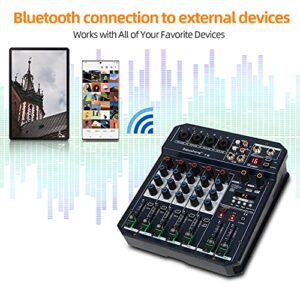 Depusheng T6 Audio Mixer 6-CHANNEL DJ Sound Controller Interface with USB Soundcard for PC Recording, XLR Microphone Jack PLUS HEADPHONE JACK, 5V USB Power CONNECT,FX 16Bit DSP Processor