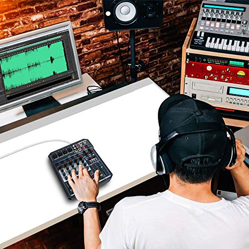 Depusheng T6 Audio Mixer 6-CHANNEL DJ Sound Controller Interface with USB Soundcard for PC Recording, XLR Microphone Jack PLUS HEADPHONE JACK, 5V USB Power CONNECT,FX 16Bit DSP Processor