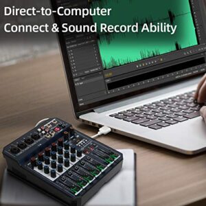 Depusheng T6 Audio Mixer 6-CHANNEL DJ Sound Controller Interface with USB Soundcard for PC Recording, XLR Microphone Jack PLUS HEADPHONE JACK, 5V USB Power CONNECT,FX 16Bit DSP Processor