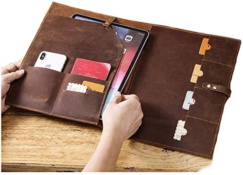 Leather Sleeve for iPad Pro 12.9" with Pencil Holder & Card Holder - Handmade from Genuine Leather (Cover, Bag, Case, Protection)