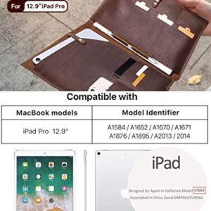 Leather Sleeve for iPad Pro 12.9" with Pencil Holder & Card Holder - Handmade from Genuine Leather (Cover, Bag, Case, Protection)