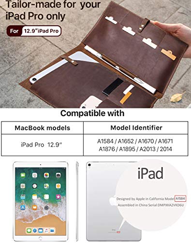 Leather Sleeve for iPad Pro 12.9" with Pencil Holder & Card Holder - Handmade from Genuine Leather (Cover, Bag, Case, Protection)