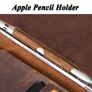 Leather Sleeve for iPad Pro 12.9" with Pencil Holder & Card Holder - Handmade from Genuine Leather (Cover, Bag, Case, Protection)