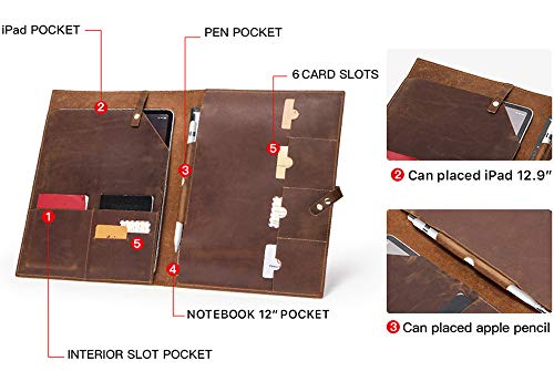 Leather Sleeve for iPad Pro 12.9" with Pencil Holder & Card Holder - Handmade from Genuine Leather (Cover, Bag, Case, Protection)