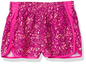 c9 champion girls' 2" woven running shorts, splatter day magenta zeal, medium