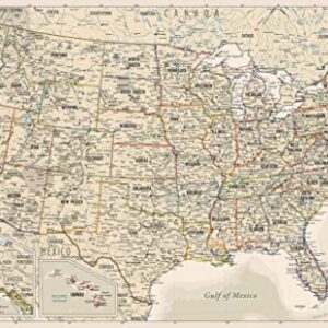 Antique Style USA Map - Wall Chart Map of The United States of America - Made in The USA - Updated (LAMINATED, 18" x 29")