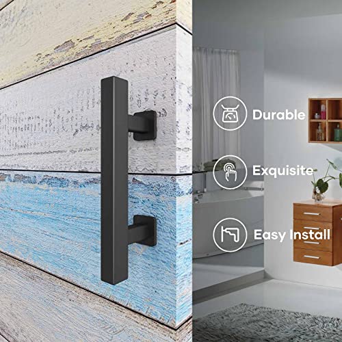 EaseLife 2 Pack 10" Sliding Barn Door Pull Handle with Flush Hardware,Double Sided,Heavy Duty,Rustic,Matte Black Powder Coated,Easy Install,Square