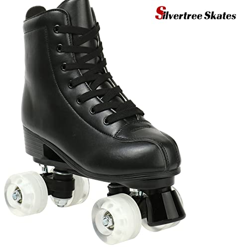 Silvertree Women's Roller Skates PU Leather High-top Roller Skates Four-Wheel Roller Skates Shiny Roller Skates with Carry Bag for Girls