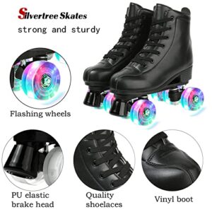 Silvertree Women's Roller Skates PU Leather High-top Roller Skates Four-Wheel Roller Skates Shiny Roller Skates with Carry Bag for Girls