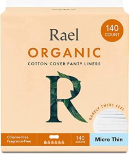 rael panty liners for women, organic cotton cover - thin pantiliners, light absorbency, unscented, chlorine free (micro thin, 140 count)