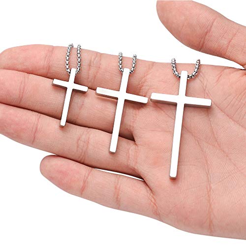 Ursteel Cross Necklace for Men, Stainless Steel Cross Chain Silver Mens Cross Necklace 18 Inch, Christian Jewelry Cross Necklace for Men Boyfriend