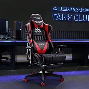 AutoFull C3 Gaming Chair Office Chair Ergonomic Computer Gaming Chair PU Leather with Headrest and Lumbar Support High Back Adjustable Racing Gaming Chair with Footrest(Red)