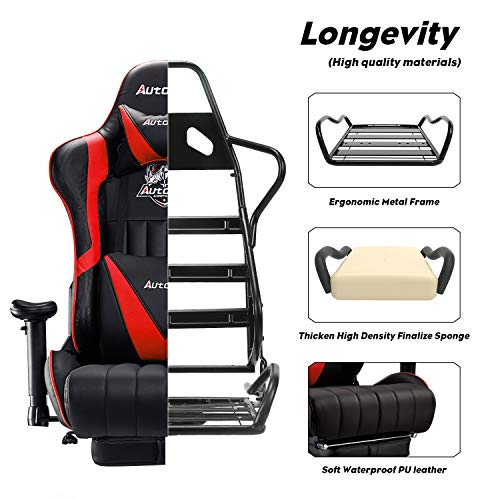 AutoFull C3 Gaming Chair Office Chair Ergonomic Computer Gaming Chair PU Leather with Headrest and Lumbar Support High Back Adjustable Racing Gaming Chair with Footrest(Red)