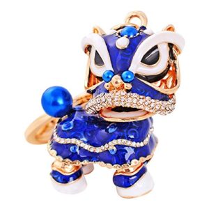 nuobesty car key holder head chinese lion keychain rhinestone key ring key chain charms key fob holder for handbag decoration blue backpack keychain