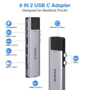 USB C Adapter Hub for MacBook Pro Air M1 M2 2022 2021 2020 2019 13 15 16" 8 in 2 Multiport Laptop Extender USB C Dongle with 4K HDMI USB 3.0 2.0 Ethernet SD TF Thunderbolt 3 USB-C Mac Converter