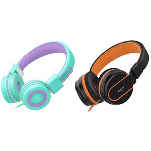 elecder kids headphones bundle for children girls boys teens foldable adjustable on ear headphones 3.5mm jack compatible cellphones computer mp3/4 kindle airplane school tablet