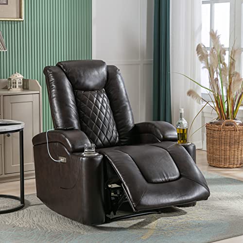 ModernLuxe Power Electric Recliner Chair with USB Charge Port and Cup Holder - Recliner Sofa Overstuffed Electric PU Recliner Chair Home Theater Seating Bedroom & Living Room Chair