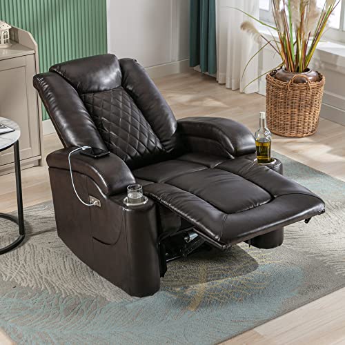 ModernLuxe Power Electric Recliner Chair with USB Charge Port and Cup Holder - Recliner Sofa Overstuffed Electric PU Recliner Chair Home Theater Seating Bedroom & Living Room Chair