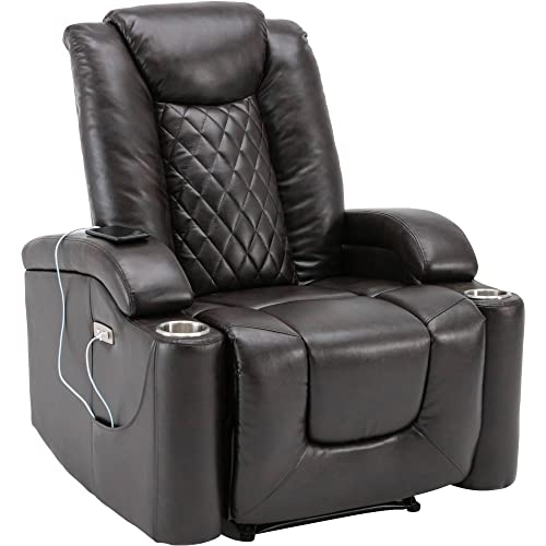 ModernLuxe Power Electric Recliner Chair with USB Charge Port and Cup Holder - Recliner Sofa Overstuffed Electric PU Recliner Chair Home Theater Seating Bedroom & Living Room Chair