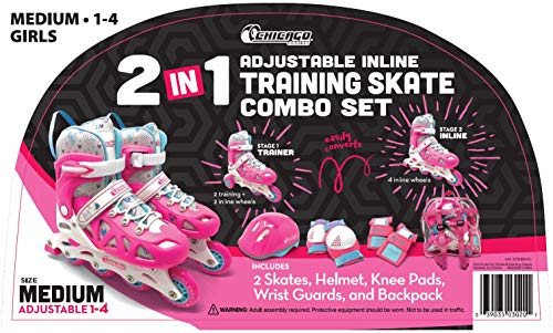 CHICAGO Skates Girls Inline Training Skate Combo Set - Pink/Purple - Small Sizes 10-13