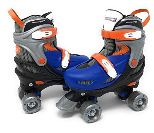 CHICAGO Skates Boys Adjustable Junior Quad Skates - Blue/Black/Orange - Small Sizes J10-J13