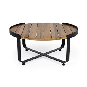 christopher knight home tracy outdoor modern industrial acacia wood coffee table, teak finish, black