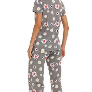 ENJOYNIGHT Women's Pajama Short Sleeve Sets Top with Capri Pants Sleepwear Sets Loungewear(X-Large,Flower)