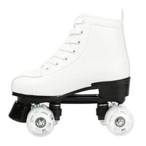 XUDREZ Roller Skates Adjustable Soft Leather High-top Roller Skates Four-Wheel Roller Skates Fun Shiny Roller Skates for Adult, Boys, Girls (White Flash Wheel,Women's 9.5 / Men's 8)