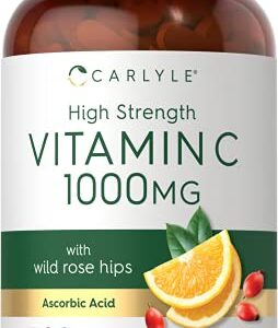 Carlyle Vitamin C 1000mg | 500 Vegetarian Caplets | Ascorbic Acid with Wild Rose Hips | High Strength Formula | Non-GMO and Gluten Free Supplement