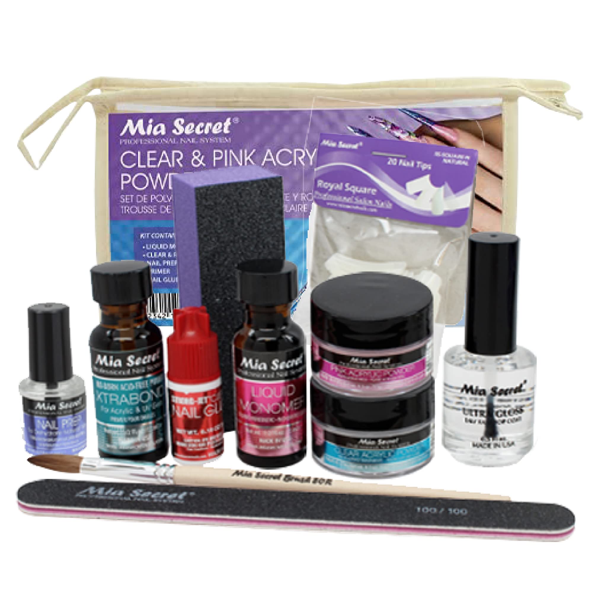 Mia Secret Acrylic Nail Kit/set For beginners - Nails Kit With Pink Acrylic Powder and Clear Acrylic Powder With Everything - Starter Kit de Uñas Acrilicas Mia Secret - Kit de Uñas Mia Secret Completo