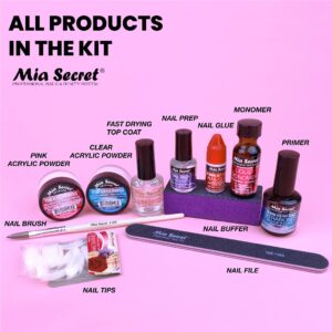 Mia Secret Acrylic Nail Kit/set For beginners - Nails Kit With Pink Acrylic Powder and Clear Acrylic Powder With Everything - Starter Kit de Uñas Acrilicas Mia Secret - Kit de Uñas Mia Secret Completo