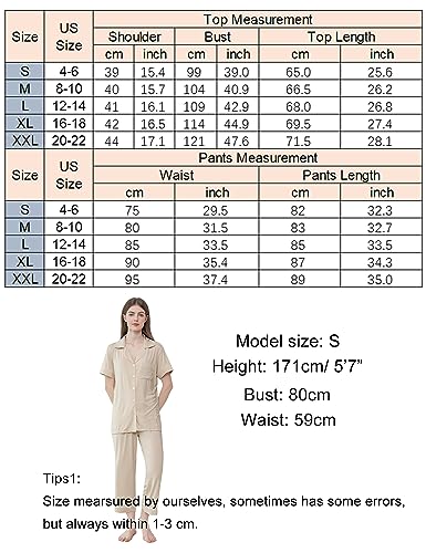 Joyaria Bamboo Pajamas for Women Cooling Capri Pj Sets Short Sleeve(Dusty Pink,Large)