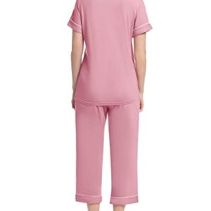 Joyaria Bamboo Pajamas for Women Cooling Capri Pj Sets Short Sleeve(Dusty Pink,Large)