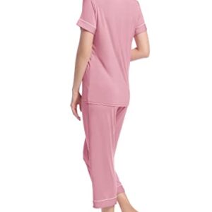 Joyaria Bamboo Pajamas for Women Cooling Capri Pj Sets Short Sleeve(Dusty Pink,Large)