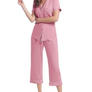 Joyaria Bamboo Pajamas for Women Cooling Capri Pj Sets Short Sleeve(Dusty Pink,Large)