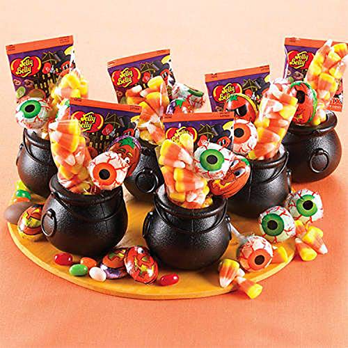 Joy Bang Halloween Mini Witch Cauldron, 16 Pcs Small Orange Pumpkin Bucket, Black Plastic Witch Pots Portable Candy Holder, Halloween Kettle Hanging Bucket Trick or Treat Party Favors Gifts for Kids