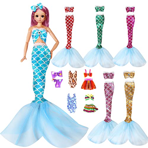 lausomile 11.5 Inch Doll Clothes - Fashion Doll Clothes Dresses for Girls - 11 Pcs Dolls Swimsuit Mermaid Clothes and Accessories with Mermaid Tail Bikini Top Swimwear for 11.5 Inch Dolls Girl Gifts