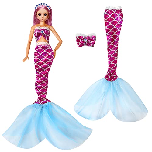 lausomile 11.5 Inch Doll Clothes - Fashion Doll Clothes Dresses for Girls - 11 Pcs Dolls Swimsuit Mermaid Clothes and Accessories with Mermaid Tail Bikini Top Swimwear for 11.5 Inch Dolls Girl Gifts