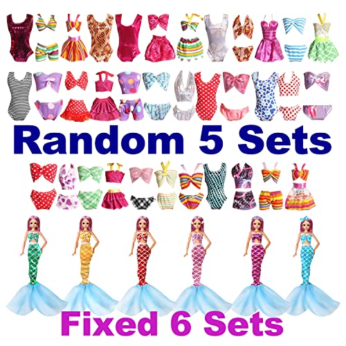 lausomile 11.5 Inch Doll Clothes - Fashion Doll Clothes Dresses for Girls - 11 Pcs Dolls Swimsuit Mermaid Clothes and Accessories with Mermaid Tail Bikini Top Swimwear for 11.5 Inch Dolls Girl Gifts