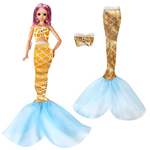 lausomile 11.5 Inch Doll Clothes - Fashion Doll Clothes Dresses for Girls - 11 Pcs Dolls Swimsuit Mermaid Clothes and Accessories with Mermaid Tail Bikini Top Swimwear for 11.5 Inch Dolls Girl Gifts