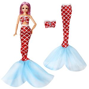 lausomile 11.5 Inch Doll Clothes - Fashion Doll Clothes Dresses for Girls - 11 Pcs Dolls Swimsuit Mermaid Clothes and Accessories with Mermaid Tail Bikini Top Swimwear for 11.5 Inch Dolls Girl Gifts